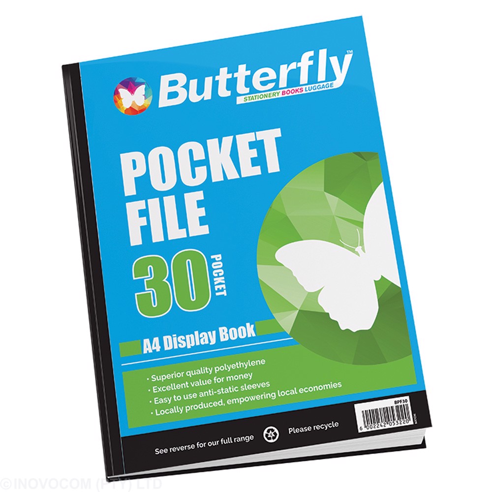Butterfly Pocket File 30pg A4 – STANLEY'S SCHOOL STATIONERY